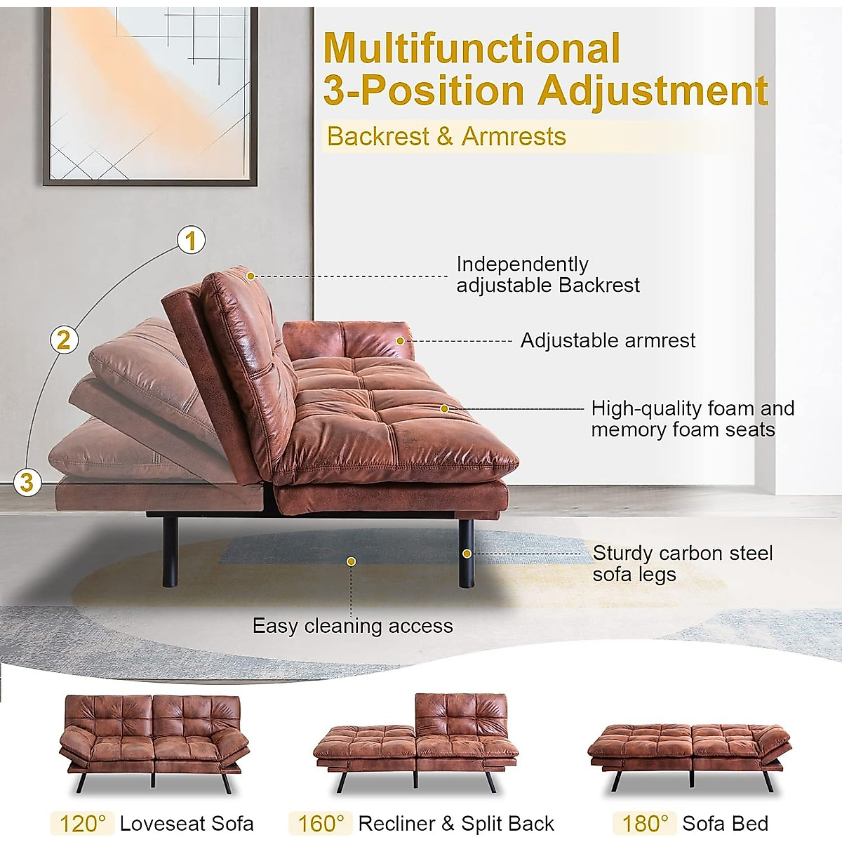 MUUEGM WXJ-sofabed-Brown-88 Sofabed, Dark Brown