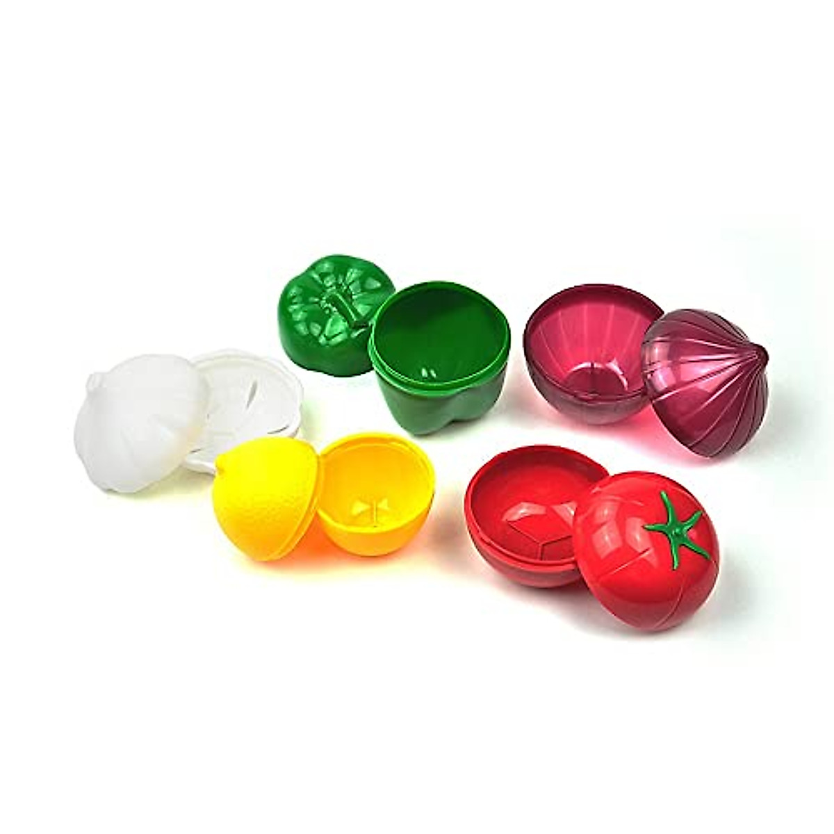 XIYUAN 5Pack Fruit and Vegetable Storage Containers Set,Green Pepper Saver, Onion and Garlic Storage Container Tomato and Lemon Keeper, Refrigerator Vegetable Crisper Food Storage Containers Holder