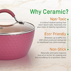 NutriChef 11 Piece Nonstick Ceramic Coating Elegant Diamond Patterned Kitchen Cookware Pots and Pan Set with Lids and Utensils, Maroon