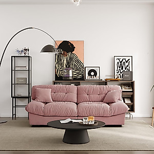 JACH 89" Oversized Deep Sectional Couch, Minimalist Love Seat Couches, Sectional Sofas with Thick Cushion, Comfy Corduroy Sofa with Two Pillows for Living Room, Apartment, Office, Pink