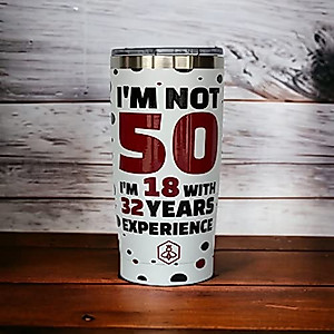Biddlebee 50th Birthday Gifts Women Travel Coffee Mug w/Slider Lid | 20oz Spill Proof Stainless Steel Insulated Cup | 50 Year Old Birthday Gifts | Funny 50th Birthday Gift Ideas | 50 and Fabulous