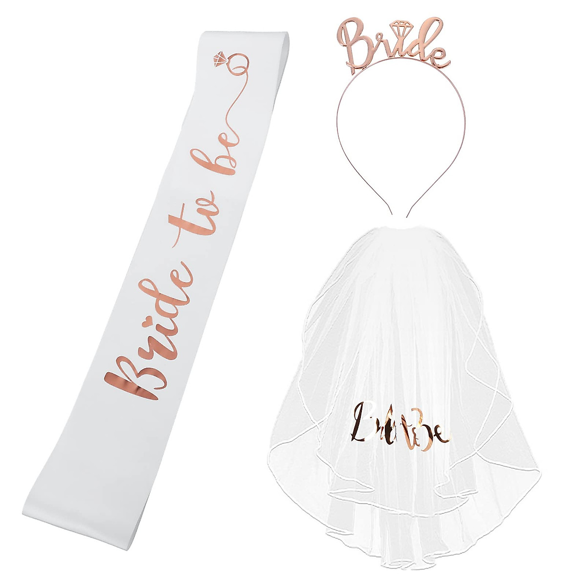 3Pcs Bachelorette Night Set: Bride Sash, Veil, and Tiara for Bridal Celebration