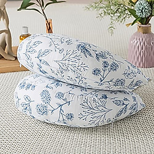 Lemfux Maternity Belly Double Wedge Pillows for Pregnant Women Sleeping, Elegant Adjustable Leaf Printed Pregnancy Pillow for Back Support, 100% Cotton, White, Farmhouse Style, for Side Sleeper