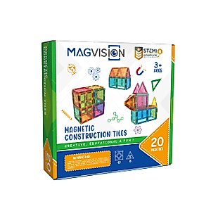 MagVision 20-Piece Magnetic Building Tiles Set, Stem Magnetic Building Blocks, Extra Strong and Safe Magnets, Stem Toys, Magnetic Blocks, Educational Toys for Children Ages 3+ Years