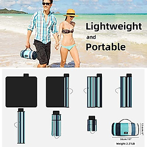 ZAZE Picnic Blankets Beach Blanket, 80''x80'' Extra Large Thick 3-Layers, Sandproof Machine Washable Waterproof Foldable Oversized XL Outdoor Mat, for Camping, Park, Travel, Grass(Blue White Stripe)