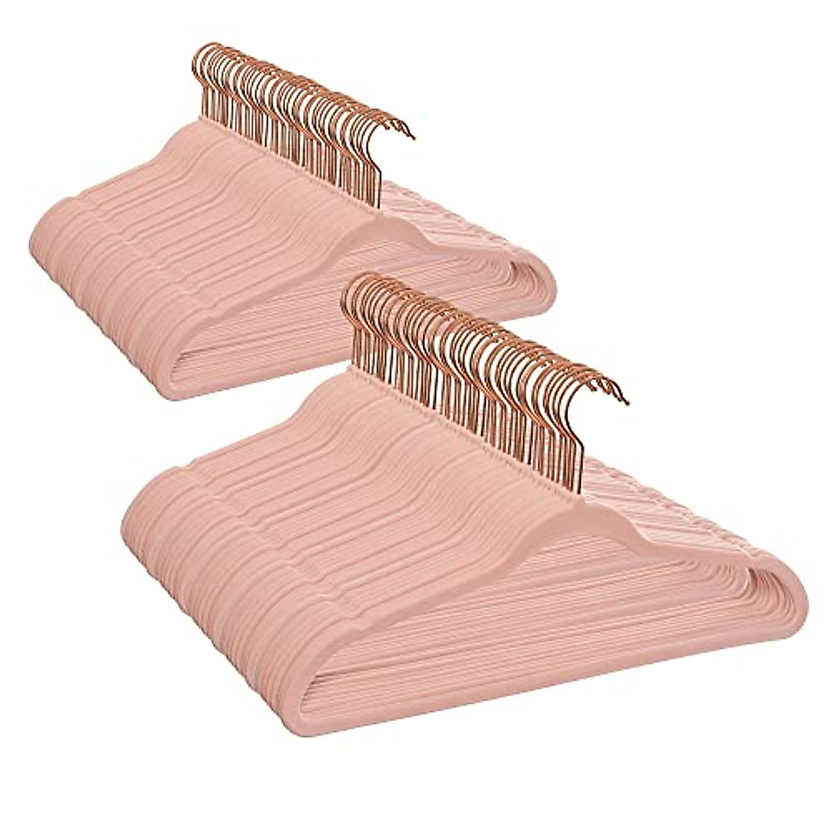 100 Pack Clothing Hangers for Coats, Pants & Dress Clothes, Non-Slip Velvet Heavy Duty Durable Coat and Clothes Hangers 360 Degree Swivel，Lightweight， Space Saving Laundry Hangers, Pink