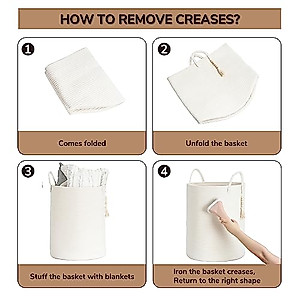 TIMEYARD Large Woven Baskets for Storage, 16'' x 20'' Tall Rope Basket with Handle for Blankets Toy Baskets Storage Kids, Nursery Laundry Baskets for Clothes Pillows Towel, White