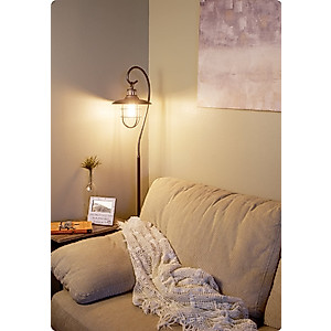 Kira Home Lantern 58" Industrial Nautical Floor Lamp + 6W Bulb (Energy Efficient / Eco-Friendly), Hanging Shade Design + Cage, Brushed Pewter Finish