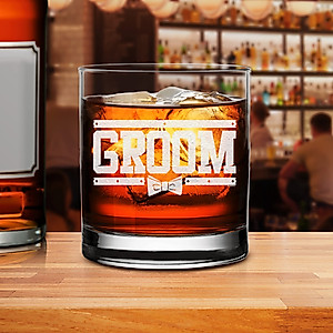 NeeNoNex Groom Bow Tie Whiskey Glass - Wedding Bachelor Party Gift for Groom