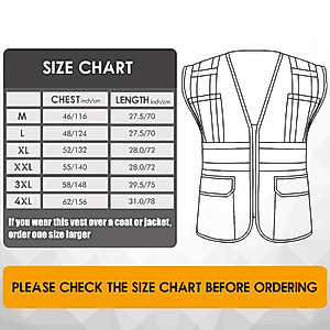 SULWZM High Visibility Reflective Safety Vest with Zipper and Pockets Black,XXL