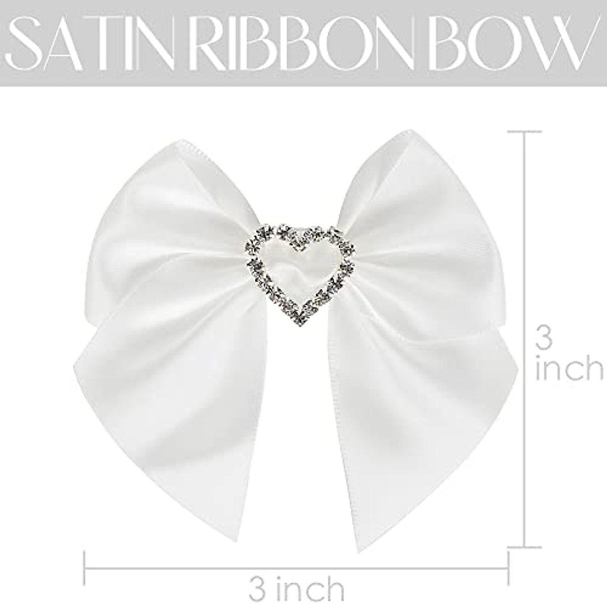 AIMUDI White Bows Satin Ribbon Rhinestone Bows 3" Premade Sparkle Bows with Gems Pre-Tied Craft Bows with Rhinestone Gift Bows for Wedding Sewing Crafts Gift Wrapping Baby Shower - 12 Counts