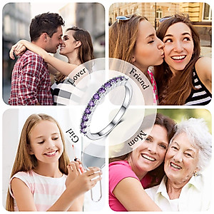 MADEONE Gifts for Mothers Day 18K White Gold Plating Excellent Cut Cubic Zirconia Single Stackable Eternity Wedding Bridal Ring hypoallergenic Rings for women with Box Packing (purple)