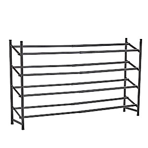 The Lakeside Collection Expandable 4-Tier Shoe Rack with Rubber Feet for Indoors - Black