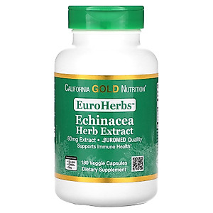 California Gold Nutrition EuroHerbs, Echinacea Herb Extract, Euromed Quality, 80 mg, 180 Veggie Capsules