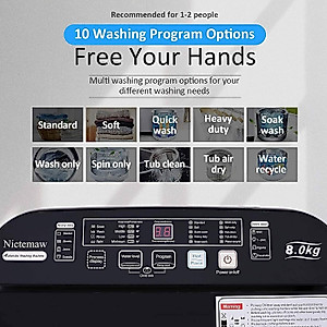 Nictemaw 2.4 Cu.ft Portable Washing Machine, 17.8Lbs Capacity Full-Automatic Washer, Portable Washer with Drain Pump, 10 Programs & 8 Water Levels with LED Display for Apartment, Dorm, RVs, Home