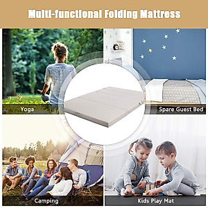 Giantex 4" Thick Folding Portable Mattress Pad Sofa Bed with Carrying Handles and Removable Washable Fabric, High-Density Foam Futon Sleepover Guest Easy to Store (Twin XL, Gray)