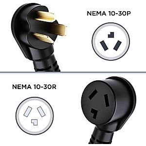 GearIT 30 Amp (10 Feet) 3 Prong Dryer Extension Cord NEMA 10-30P to 10-30R STW 10AWG/3 Heavy Duty, RV EV Charging Cable 125/250V