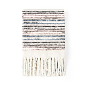 Cozy Bliss Soft Cashmere Like Throw Blanket Lightweight Warm Blanket with Tassels for Couch Sofa Bedroom Travel (Ivory)