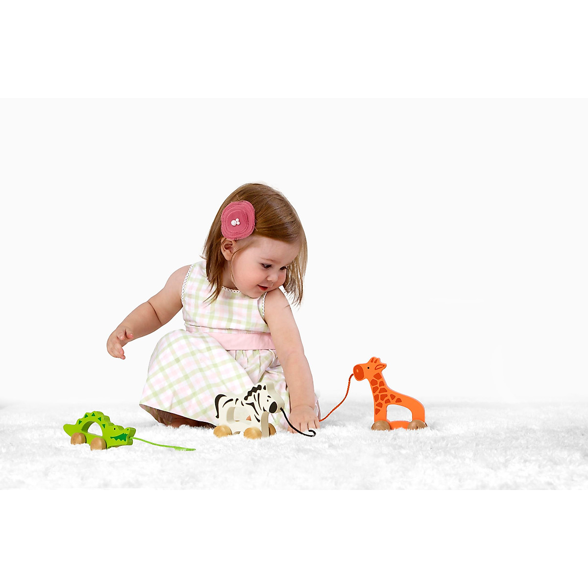 Hape Giraffe Wooden Push and Pull Toddler Toy, L: 5.3, W: 2.4, H: 5.9 inch, Orange