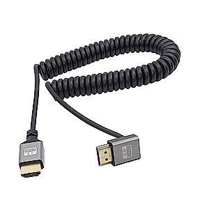 RIIEYOCA 90 Degree Up Angle UHD 4K HDMI Male to HDMI Male 18Gbps High Speed 2.0 Extender Coiled Cable Supports 4K@60Hz,1080p,ARC,3D,for Blu-ray Players,DVRs,HDTV,Roku Ultra Stretchable to 1.5M/5FT