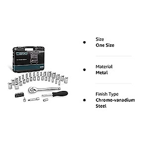 Wesco 40 Pieces 1/4 and 3/8 in Ratcheting Wrench and CRV Drive Sockets Set with Screwdriver Bits, Adapters and Storage Case, Metric and SAE Sizes Mechanic Tool Set for Auto Repair and Home Maintenance