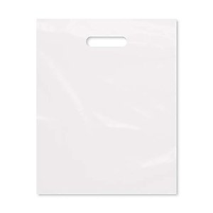 Clear Plastic Bag With Handles 12"x15" Clear Frosted Die Cut Plastic Bags With Handles 100 Pack for Merchandise, Retail, Gifts, Trade Show and More (12"x15")