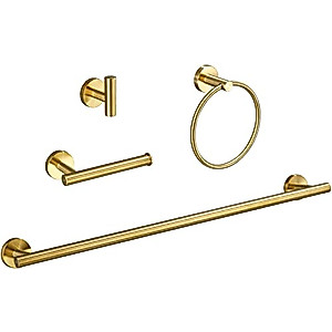 USHOWER Bathroom Hardware Set, Includes 18-Inch Bath Towel Bar, Durable 304 Stainless Steel, Brushed Gold, 4-Piece
