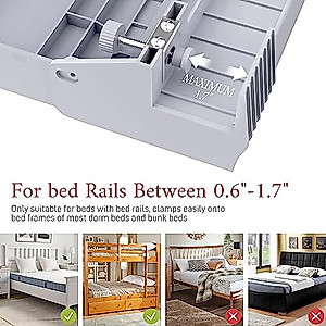 SOLEJAZZ Bedside Shelf for Bed, Folding Bunk Bed Shelf for Top Bunk Clip On Nightstand College Dorm Room Essential Table Caddy Bedside Night Stand Shelf with Hooks, Cup & Cord Holder, Plus Size, Grey