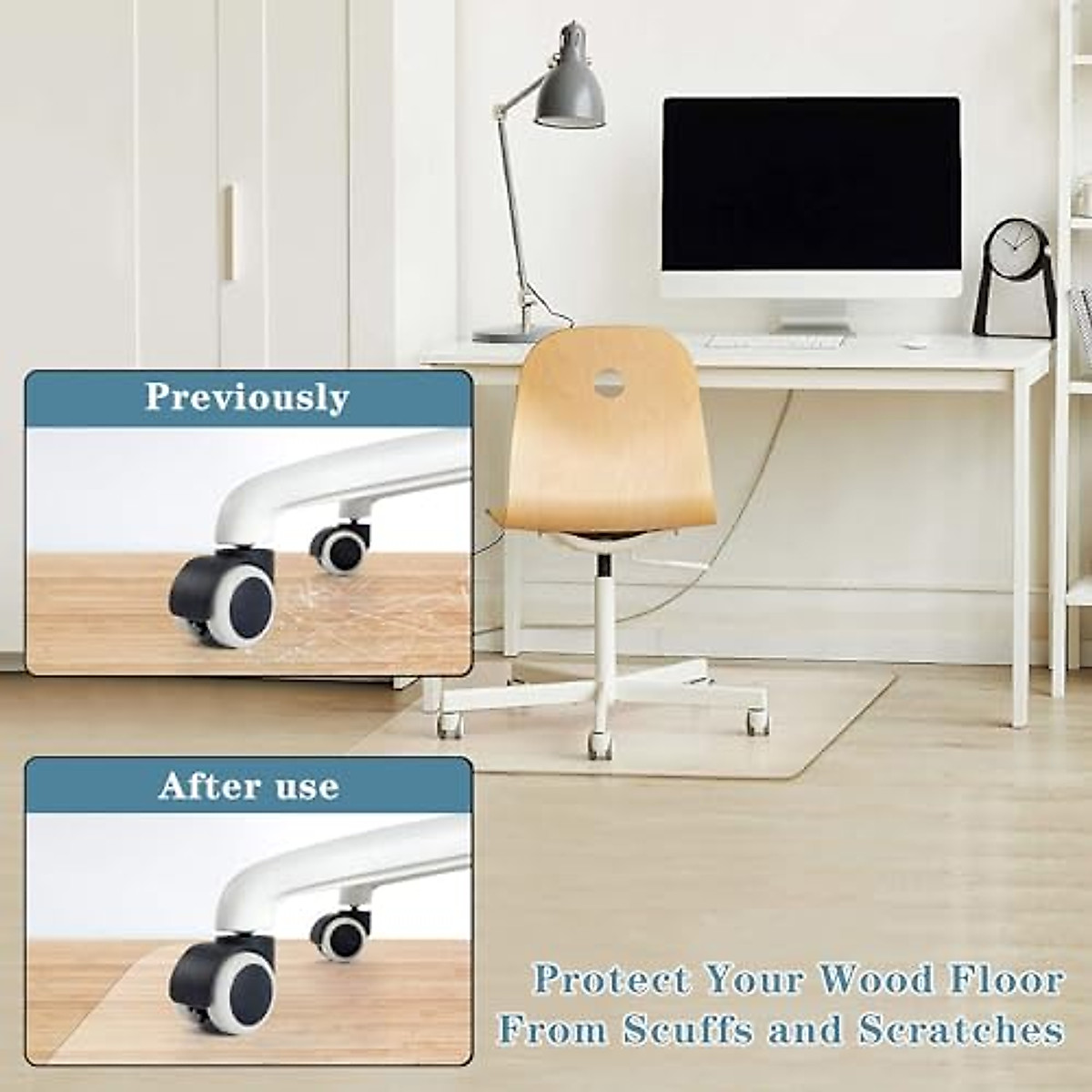 1.5mm Chair Mat Clear Easy Glide On Hard Floors Plastic Mat For Desk 36"x48" 48"x48" Desk Chair Mat For Carpeted Floors Easy To Clean Rolling Chair Mat For Carpet Floor Large Non-Slip Not Stuck Wheels