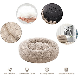 CEVICOLZE Small Cat Bed for Indoor Cats, Self-Warming Donut Kitty Bed for Small Cats Keeping Warm, Washable Pet Bed with Anti Slip Base, Khaki 15.8‘’