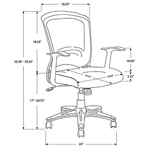 Monarch Specialties I 7265 Office Chair, Adjustable Height, Swivel, Ergonomic, Armrests, Computer Desk, Work, Metal, Mesh, Black, Contemporary, Modern