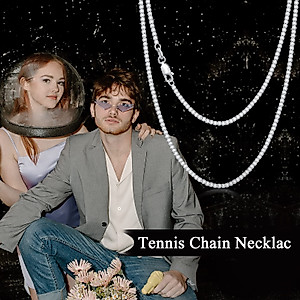 Dralox Sterling Silver 1.5mm Round Cubic Zirconia Tennis Necklace Tennis Chain Jewelry Gifts for Women Teen Girls 20 Inch