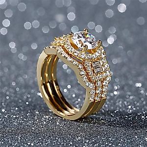 Jeulia 2 Carat Engagement Halo Rings for Women Sterling Silver Round Cut Bridal Set Cubic Zirconia Wedding Diamond Band Rings Promise Anniversary Rings for Her (Yellow gold, 10.5)