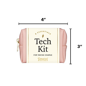 Pinch Provisions Tech Kit, Blush Tech Accessories Bag Filled with 8 Essentials Including Cord Organizer, Charging Cord, USB, Ideal Gift for Work, Christmas & Birthdays, Portable Pouch