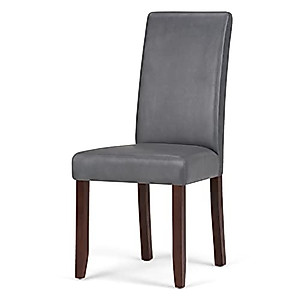 SIMPLIHOME Acadian SOLID WOOD Transitional Parson Dining Chair (Set of 2) in Stone Grey Faux Leather, For the Dining Room