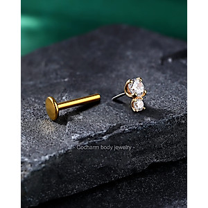 COCHARM 14K Gold Cartilage Earring Stud Yellow Gold 16g Flat Back Cartilage Earrings 14K Solid Gold Push in Cartilage Piercing Threadless Labret Stud Gold Medusa Studs