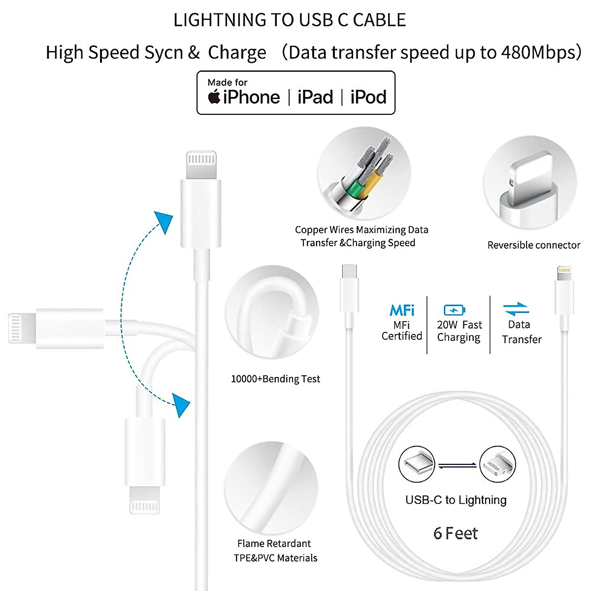 esbeecables Lightning Cable Adapter for iPhone iPhone 14/13/12/11/XS/XR/X/8/iPad (Lightning Cable with Adapter)