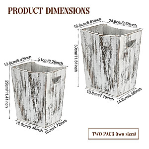 2 Pack Trash Bin Wooden Waste Basket Office Trash Can Bedroom Garbage Can Decorative Wood Bathroom Accessories Trash Can for Office Near Desk, Bedroom, Bathroom, Living Room, Kitchen (Rustic White)