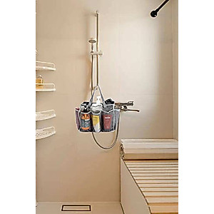 Qimodo Mesh Shower Caddy Tote with V-separated Compartment,Heavy Duty Toiletry Bath Basket Bag for Dorm College Gym Camping (Grey)