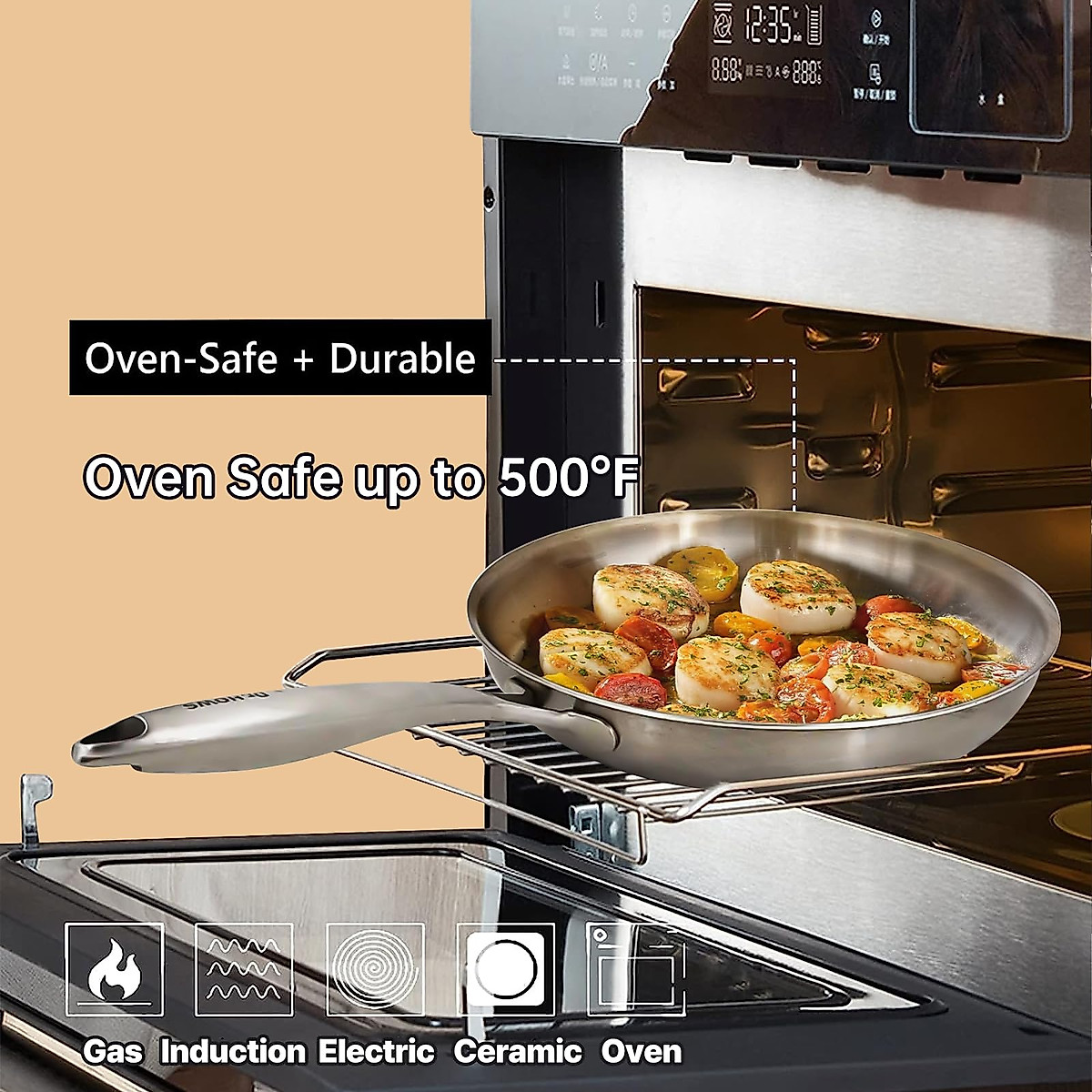 Dr.HOWS ESSENTIAL Tri-ply Stainless Steel Wok Pan, Kitchen Woks & Stir-fry Pans with Lid, Works on Induction, Dishwasher and Oven Broiler Safe, Cooking Frying Pan, Silver (11" wok with lid)