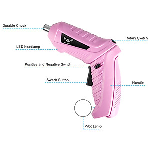Pink Electric Screwdriver, 3.6V Cordless Drill Screwdriver Rechargeable, 3.5N·m Max Torque Electric Screw with 2 Accessory Kit, Micro USB, Front LED Light, Easy for Small Home Projects