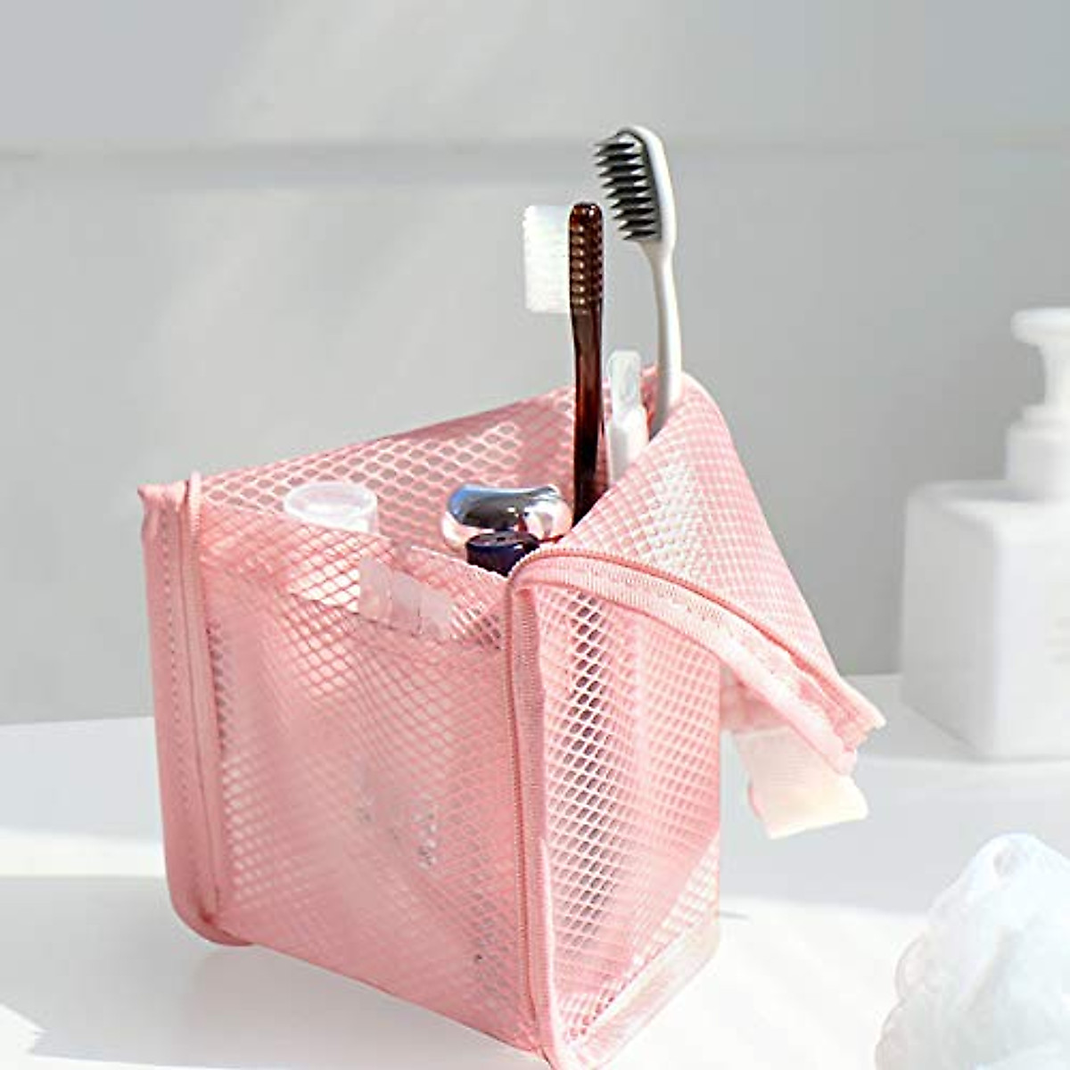 Grey990 1 x Travel Toothbrush Storage Bag Portable Case Zipper Closure Container Pink