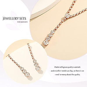 Unicra Bride Silver Bridal Necklace Earrings Set Crystal Wedding Jewelry Set Rhinestone Choker Necklace for Women and Girls (3 piece set - 2 earrings and 1 necklace)(NK070-2) (D 3 Pack Rose Gold Necklace Bracelet Earrings)