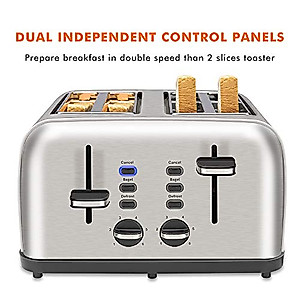 Schloß 4 Slice Toaster, Extra Wide Slot for Bread, Stainless Steel, 6 Shade Settings, Bagel/Defrost/Cancel with Removal Crumb Tray (30222)
