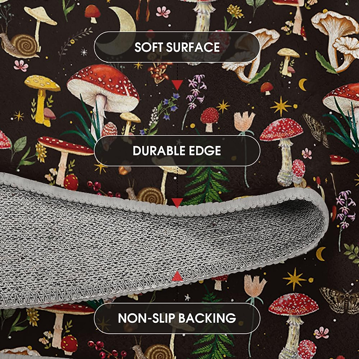 Artoid Mode Black Moth Mushroom Fall Area Rug, Autumn Thanksgiving Bath Rug Home Decor Low-Profile Non-Slip Washable Mat for Entryway Bedroom Bathroom Laundry Room Indoor 2x3 Feet