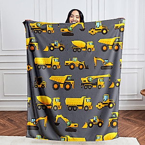 Wajade Kids Construction Truck Blanket for Boys Soft Fleece Kids Blanket for Couch Sofa Bedroom 3D Vehicles Excavator Cars Throw Blanket for Kids 50"x60"