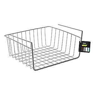 Smart Design Undershelf Storage Basket - Small - Snug Fit Arms - Steel Metal Wire - Rust Resistant - Under Shelves, Cabinet, Pantry, and Shelf Organization - 12 x 5.5 Inch - Charcoal Gray