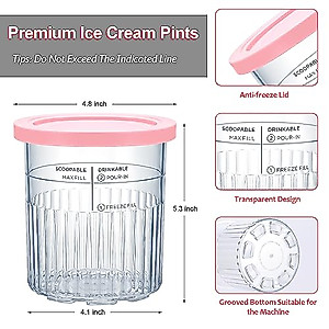 CINPIUK Ice Cream Pints, 4 Pack Containers with Lids Replacements for Ninja Creami Pints, Compatible with NC500 NC501 Series Ice Cream Maker, Dishwasher Safe Creami Containers