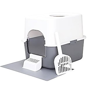 Sfozstra Cat Litter Box with Lid, Fully Enclosed Splash-Proof Litter Box,Top Entry Cat Litter Box, Easy to Assemble and Installation (Grey, Small)