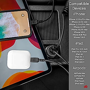 iPhone 13 Car Charger, dé 20W Fast Charging USB-C iPhone Car Charger Adapter with 6ft Coiled Lightning Cable [Apple MFi Certified], with Extra 18W USB Port for iPhone 14/14 pro max/13/12/XR/XS/iPad